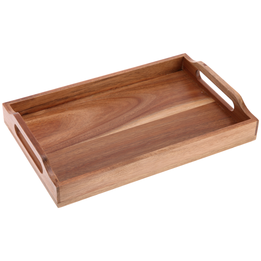 Vague Rectangular Wooden Tray with Handles 40 cm Brown Acacia Wood ...