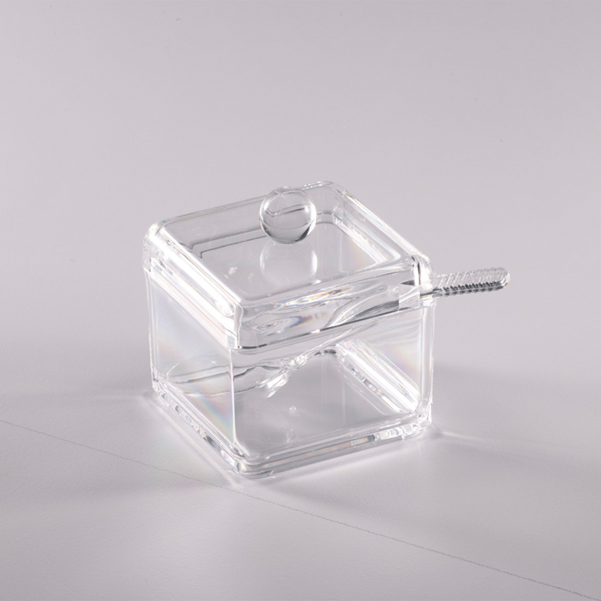 Vague Square Acrylic Serving Suger Pot with Spoon Transparent Acrylic ...
