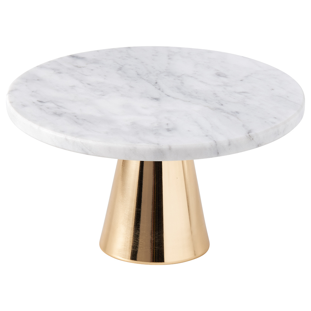 1Chase - Natural Round White Marble Cake Stand W/ Gold Base | Jomla.ae