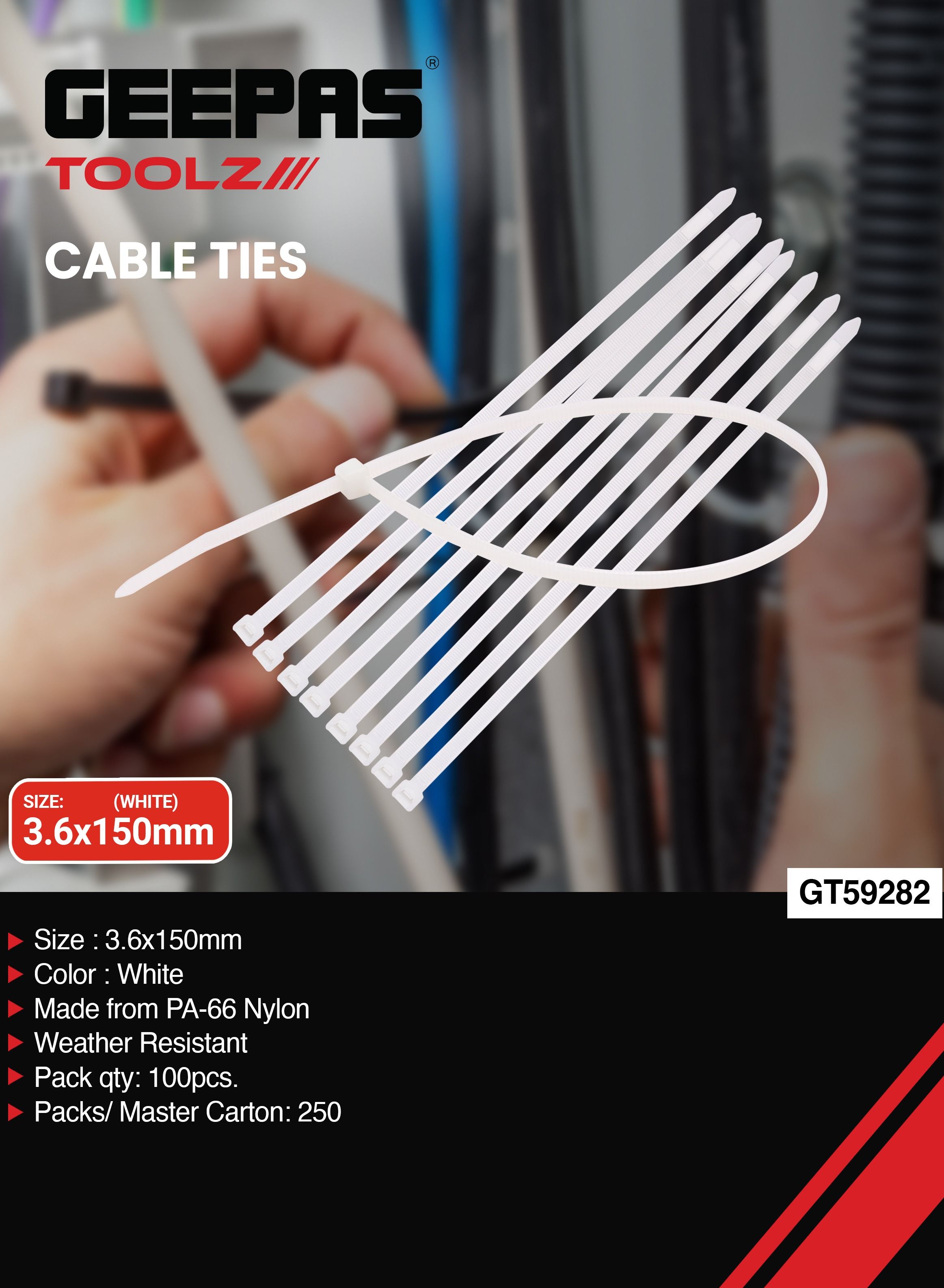 Order Geepas Cable Ties , 3.6 X 150 Mm, Pack Of 100 Pieces, Idea, For ...