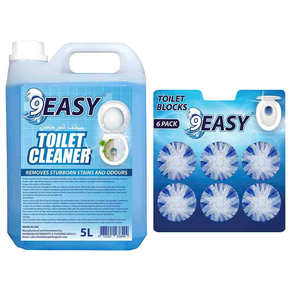 9EASY - Toilet Cleaner 5L + Toilet Block - Blue | Jomla.ae