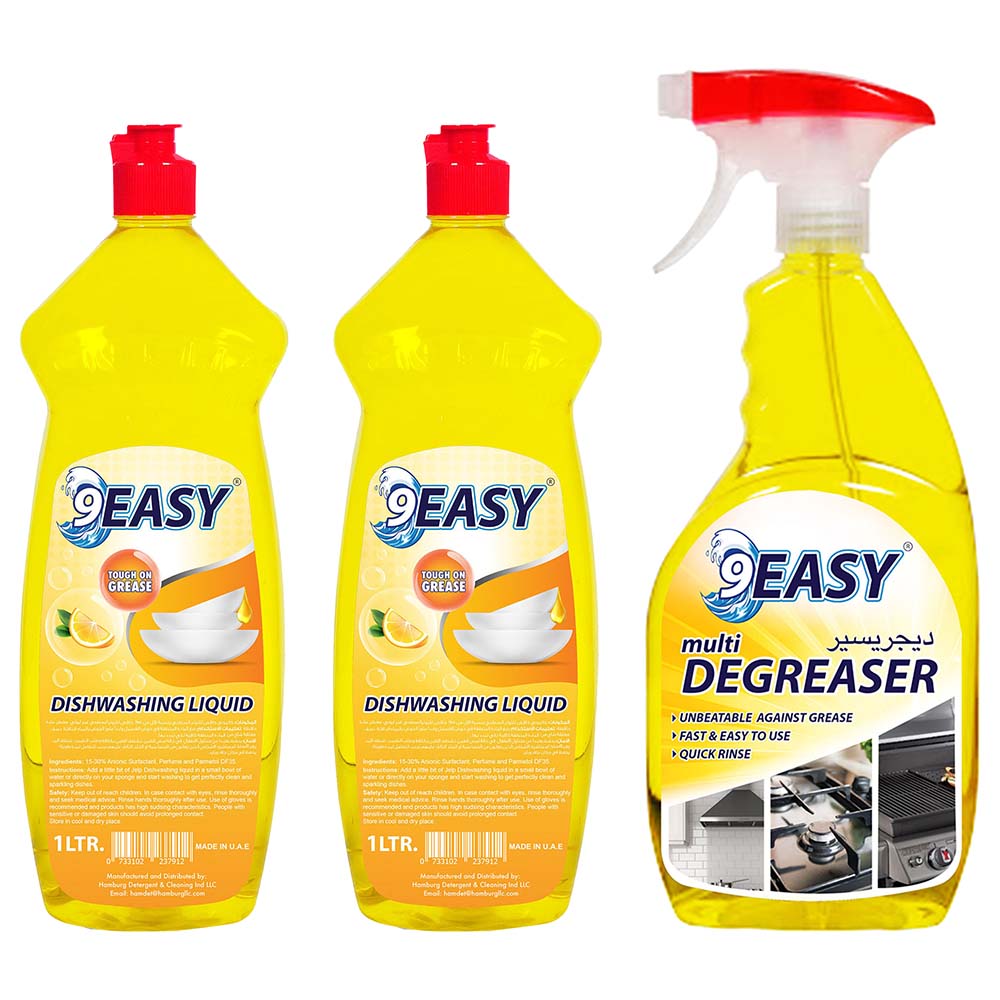 9Easy - Dishwashing Liquid 1L - Pack of 2 + Degreaser - 750ml | Jomla.ae