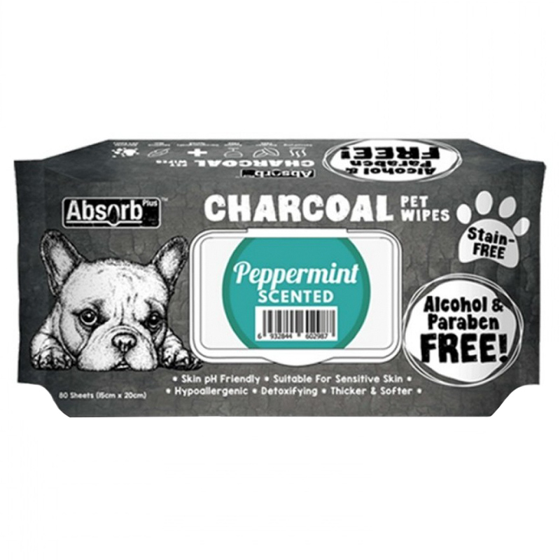 Absolute Holistic Pet Absorb+Charcoal Wipes Peppermint 80sh | Jomla.ae