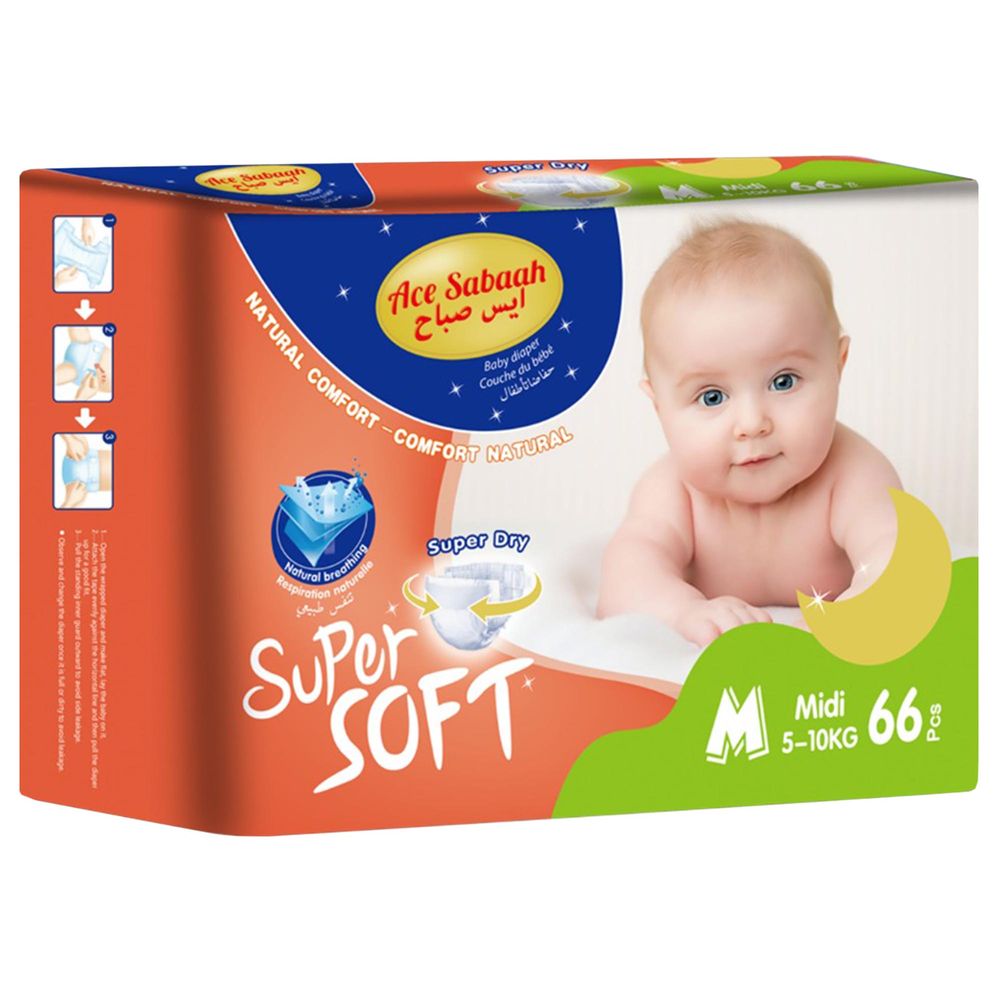 Order Ace Sabaah - Natural Baby Diapers Size M 5-10kg 66pcs Now! | Jomla.ae