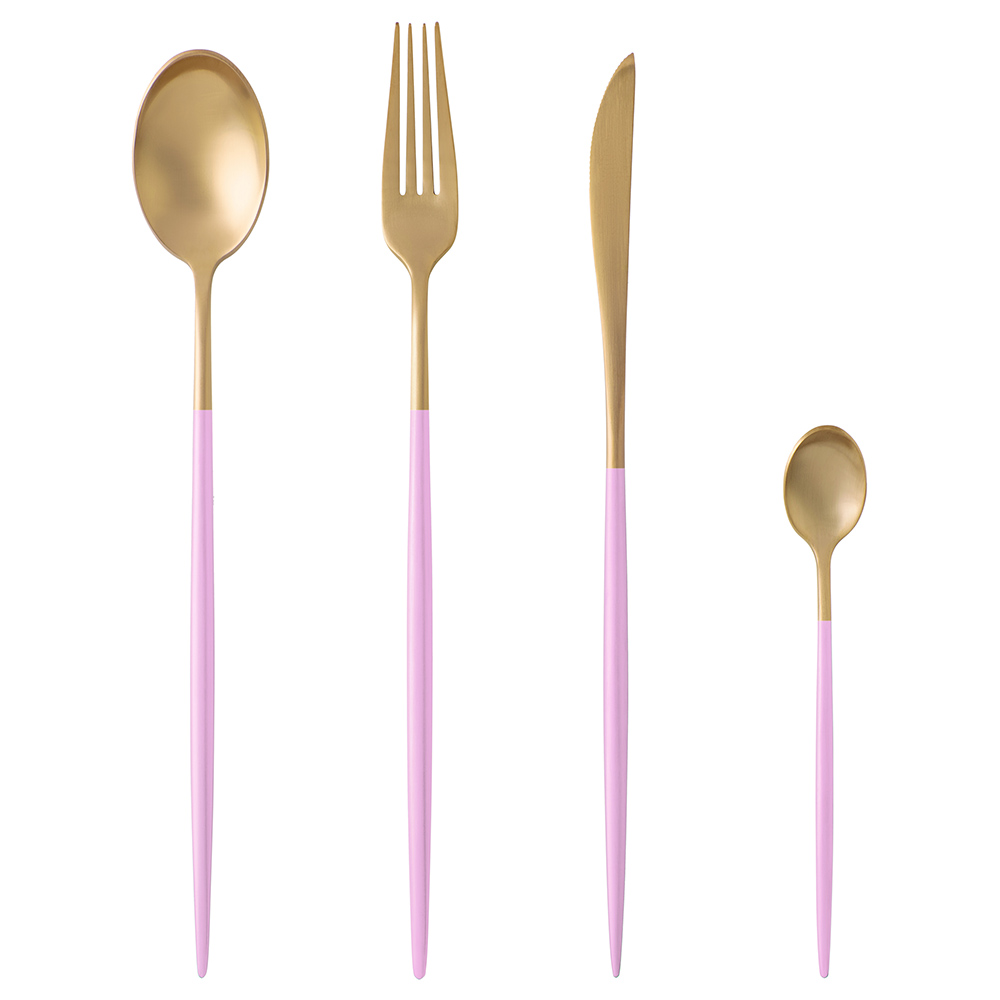 A'ish Home - Peony Pink And Gold Cutlery 16pcs Set | Jomla.ae