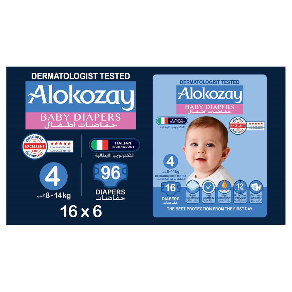 Alokozay - Premium Baby Diapers 8-14kg Size 4 - 16pcs - Pack of 6 ...