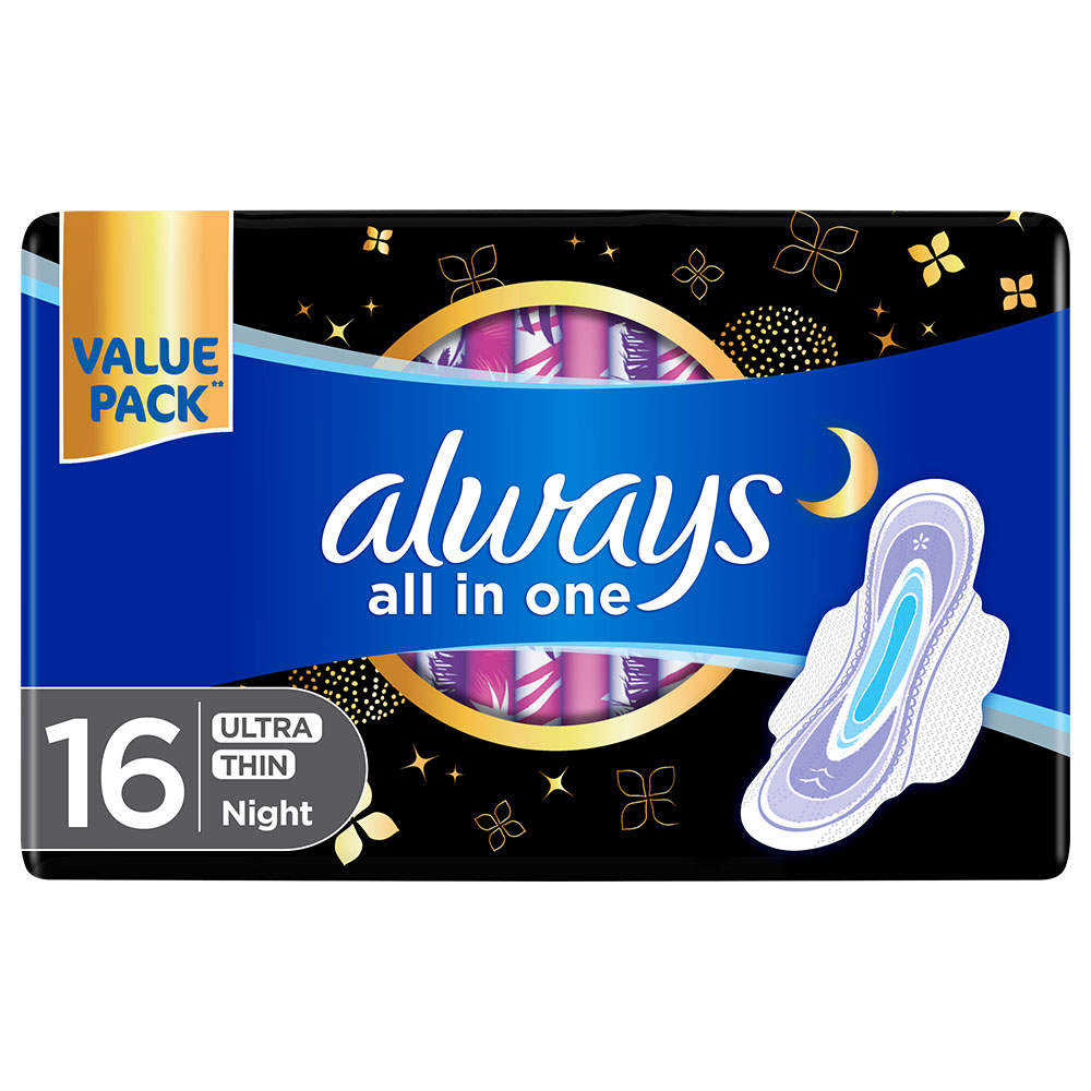 Always All-in-1 Ultra Thin, Night Sanitary Pads with Wings, 16 Count ...