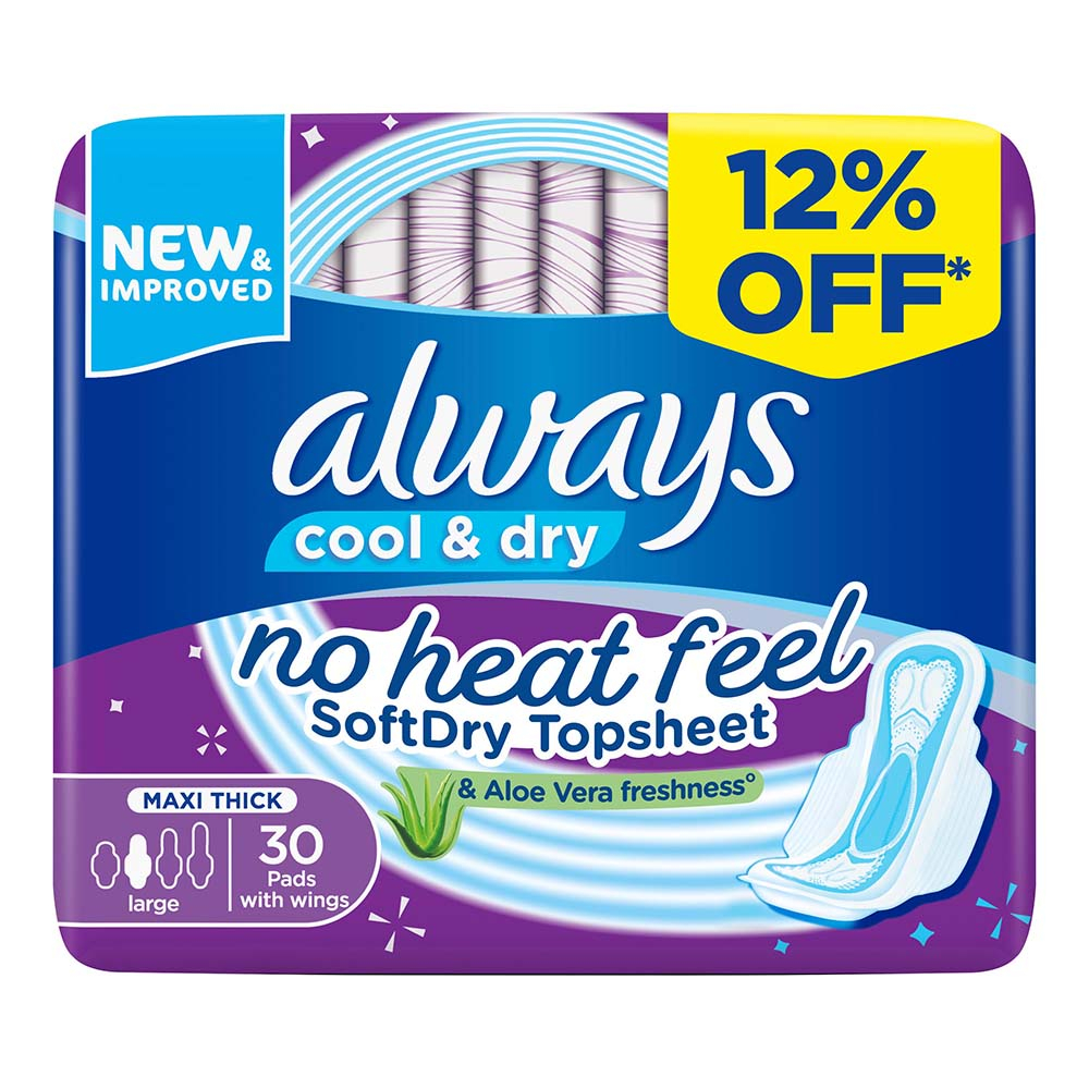Order Always Cool & Dry, Maxi Thick, Large Sanitary Pads with Wings, 30 ...