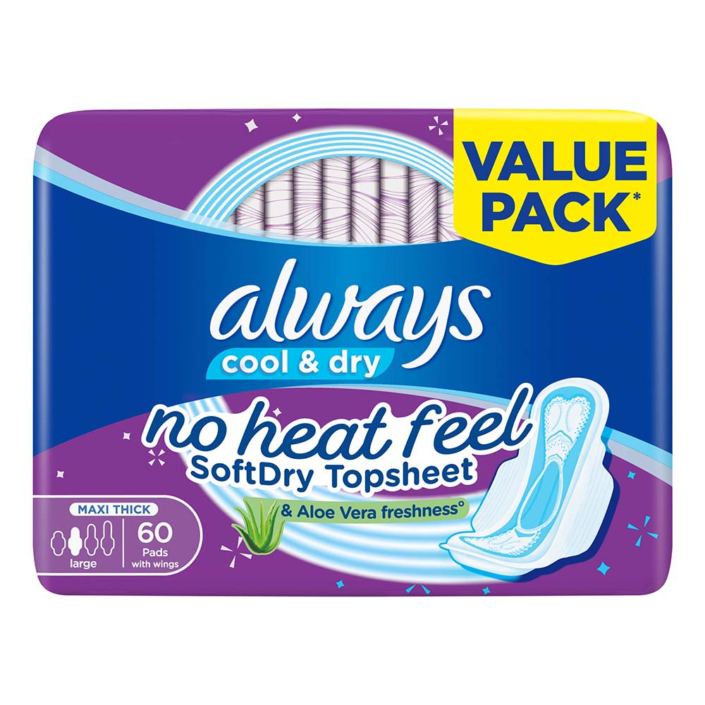 Order Always Cool & Dry, Maxi Thick, Large Sanitary Pads with Wings, 60 ...