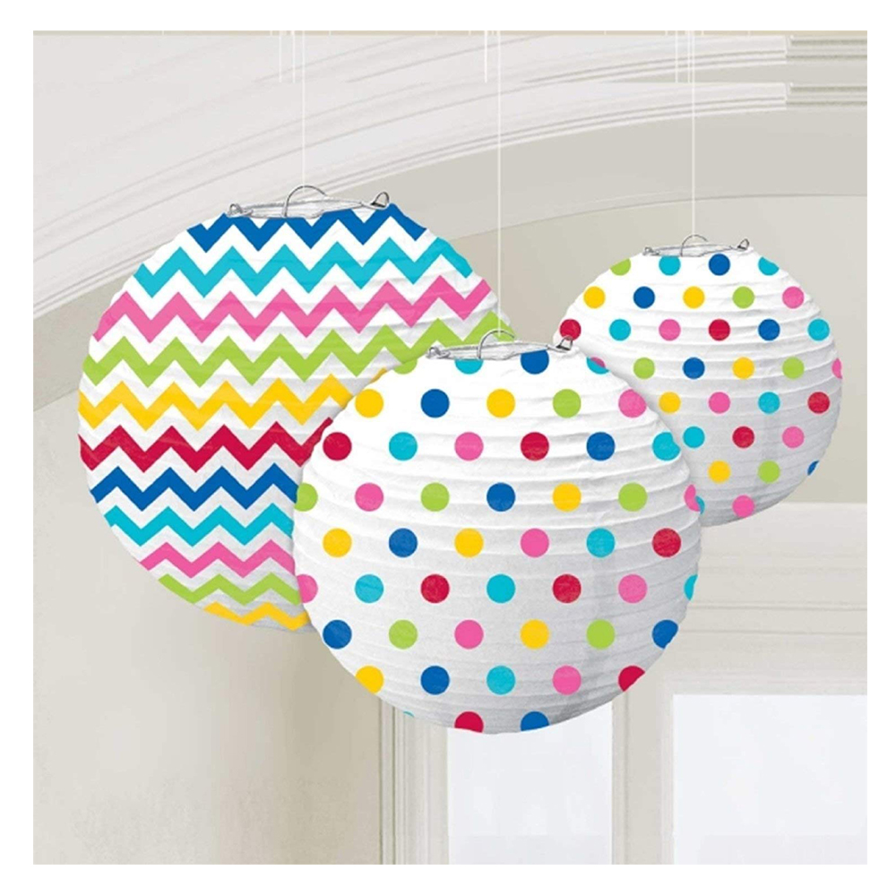 Order Amscan - Dots & Chevron Round Rainbow Paper Lanterns 9" 3pcs Now ...