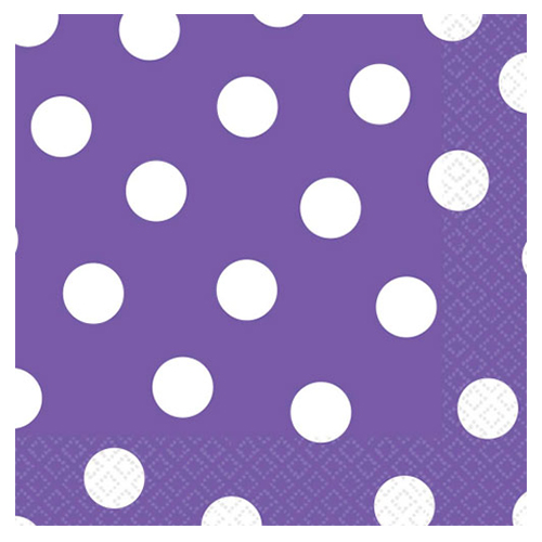 Amscan - White Polka Dots Lunch Tissues 16pcs - Purple | Jomla.ae