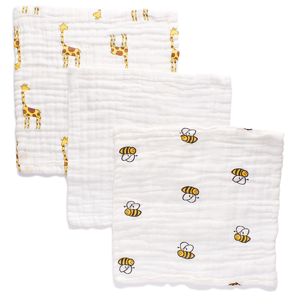 Anvi Baby - Organic Muslin Face Cloth 3pc - Yellow Creatures | Jomla.ae