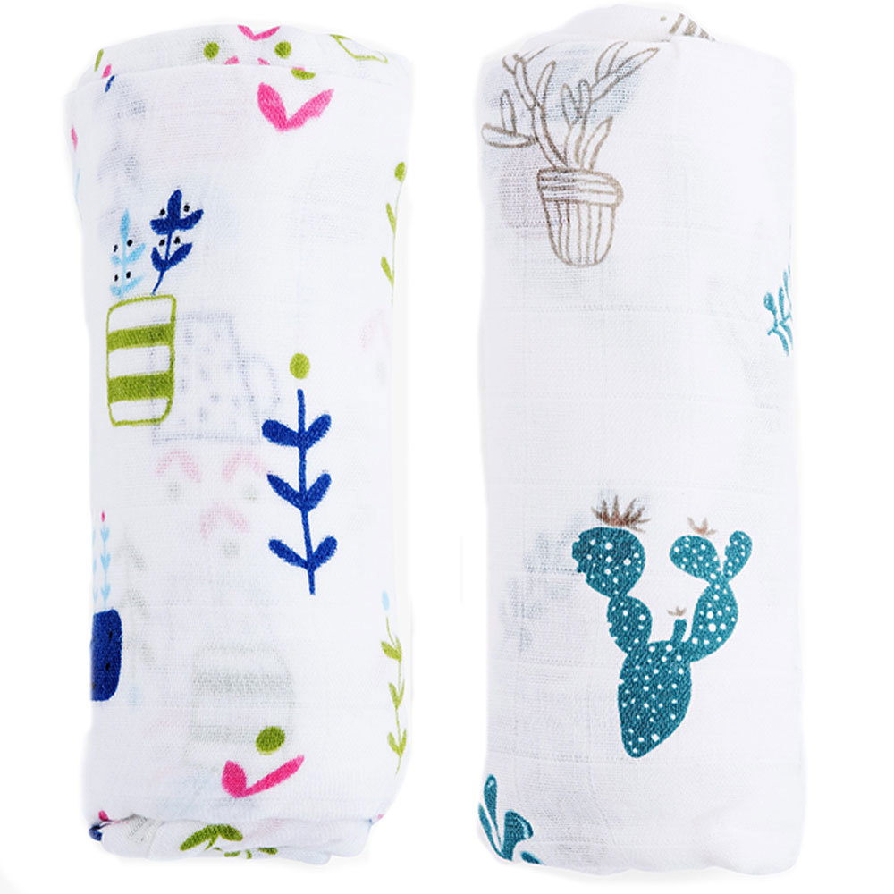 Anvi Baby - Organic Muslin Swaddle 2pc - Cactus & Plant | Jomla.ae