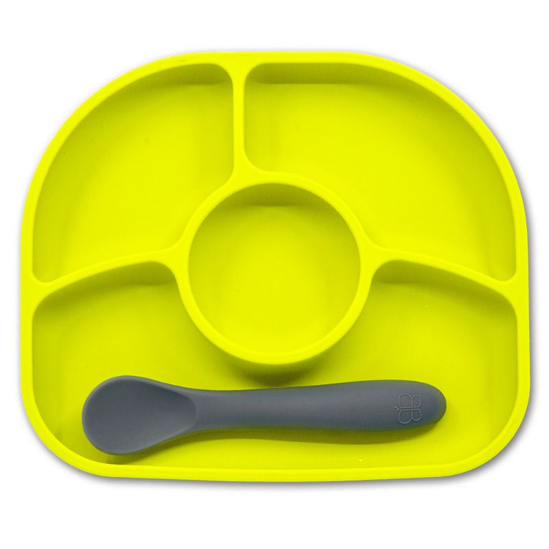BBLuv - Yumi Anti-Spill Silicone Plate & Spoon Set - Lime | Jomla.ae