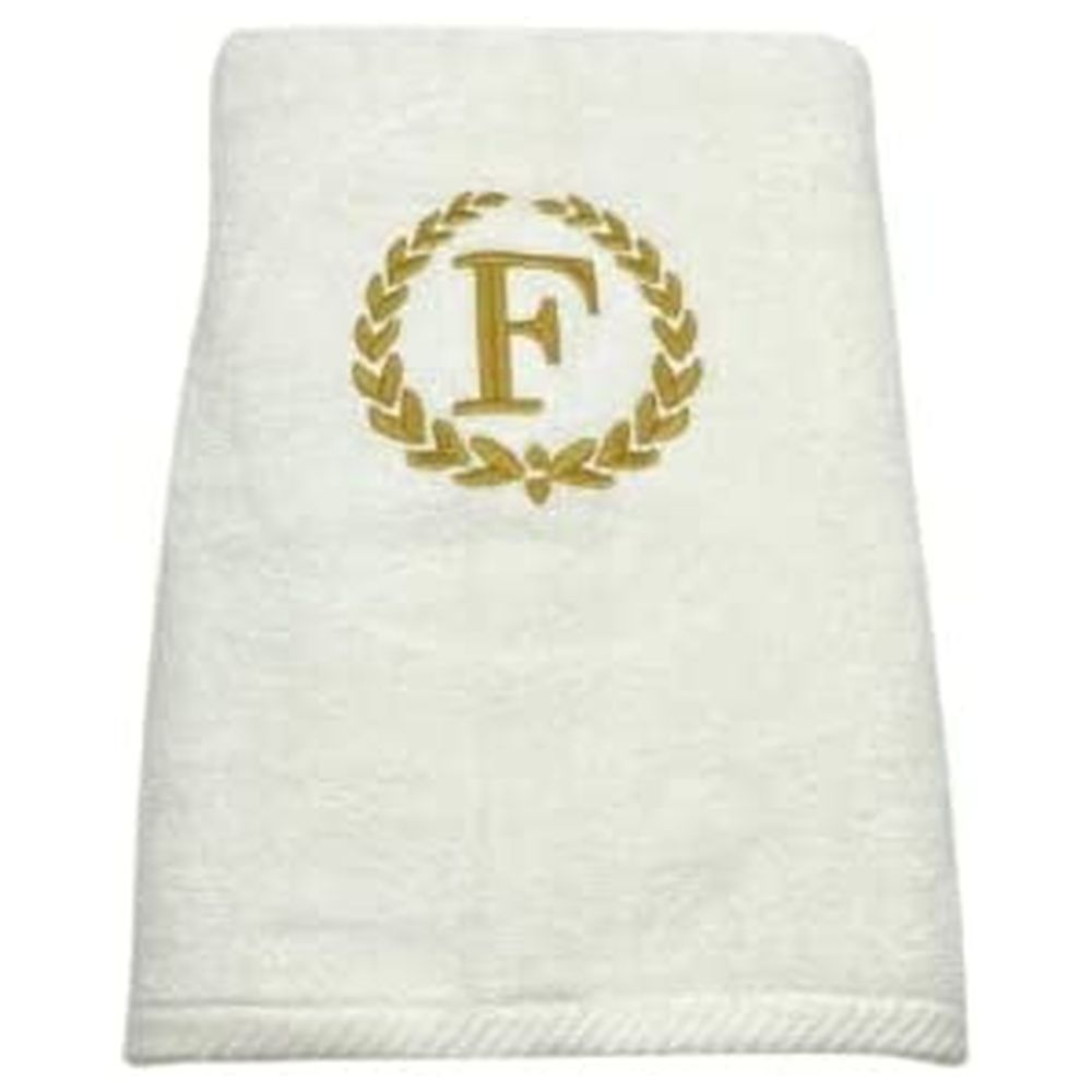 Order BYFT - Embroidered "F" Monogrammed Bath Towel - White Now! | Jomla.ae