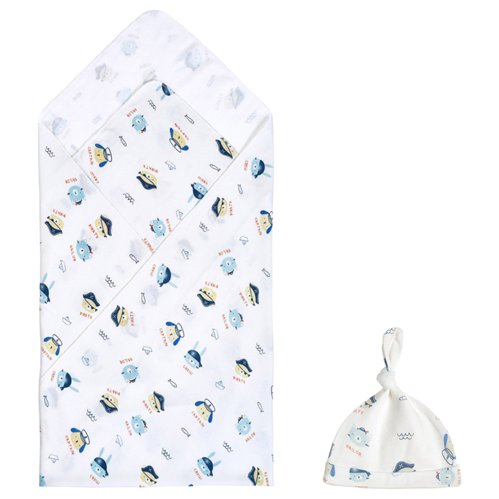 Baby Insular - Hooded Swaddle Set - White Sailor | Jomla.ae