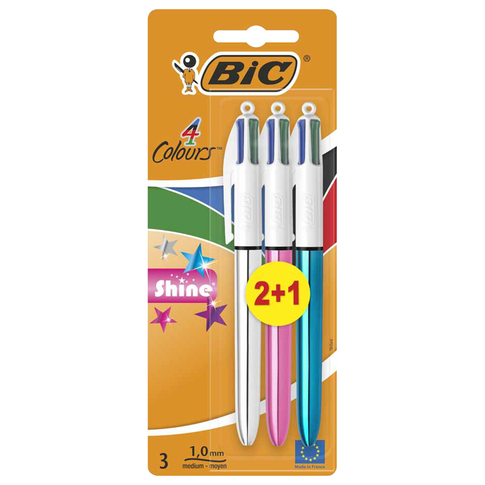 Order Bic - 4 Colors Shine Medium Retractable Ball Pen Pack of 2+1 Now ...