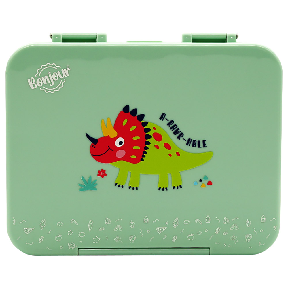 Bonjour - Uni Clip Tiffin Bento Lunch Box - Green Dino | Jomla.ae