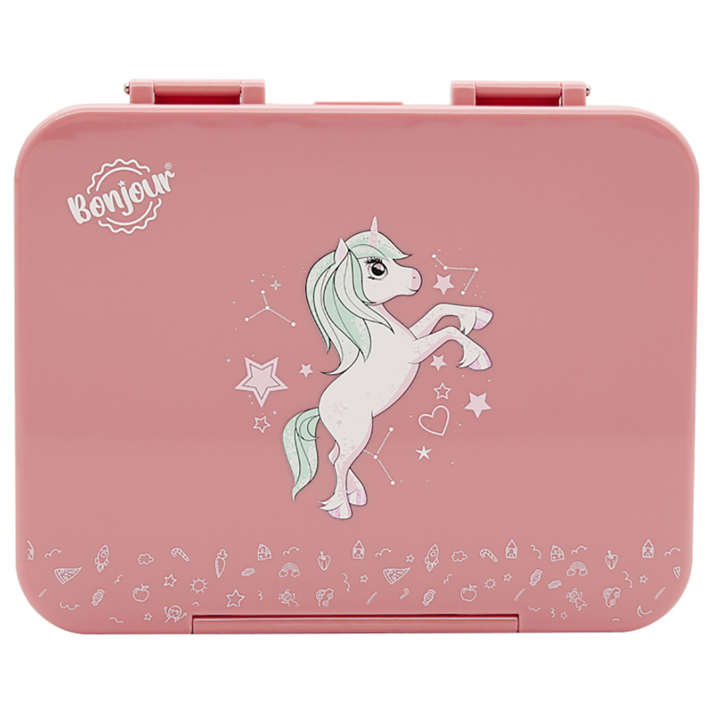 Bonjour - Uni Clip Tiffin Bento Lunch Box - Pink Unicorn | Jomla.ae