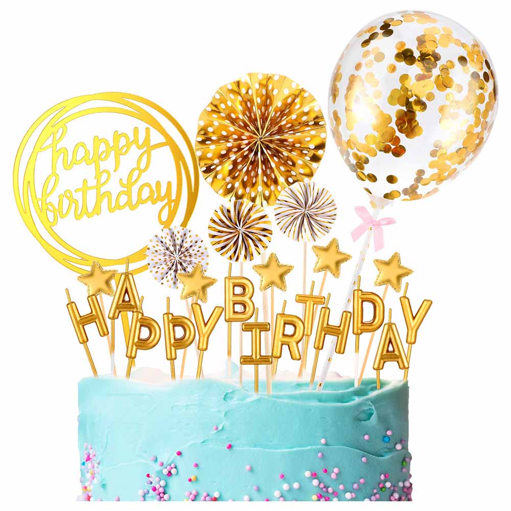 Order Brain Giggles - Happy Birthday Confetti Cake Topper 6pcs - Gold ...