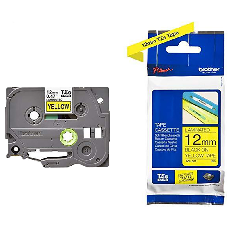Brother - 12mm Black on Yellow Laminated Tape TZE-631 | Jomla.ae