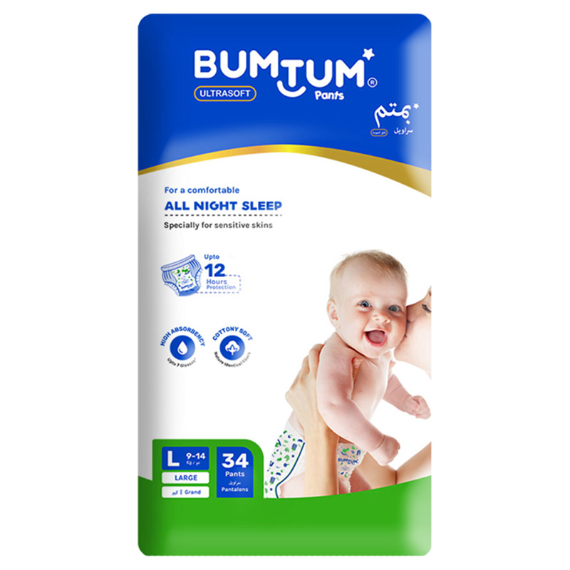 Bumtum - Baby Super Jumbo Pants Style Diaper - L - 34Pcs | Jomla.ae