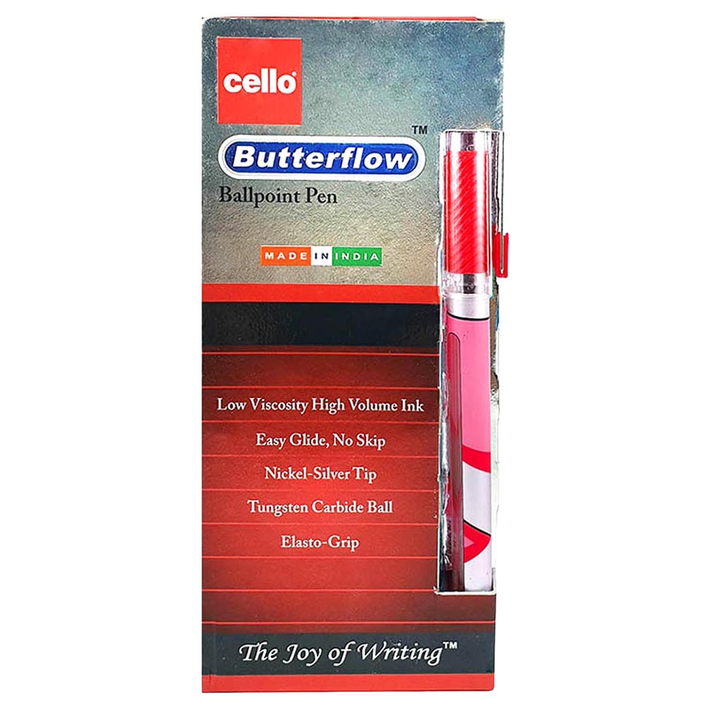 Cello - Ball Pen Butterflow 0.7mm Red Pack of 12 | Jomla.ae