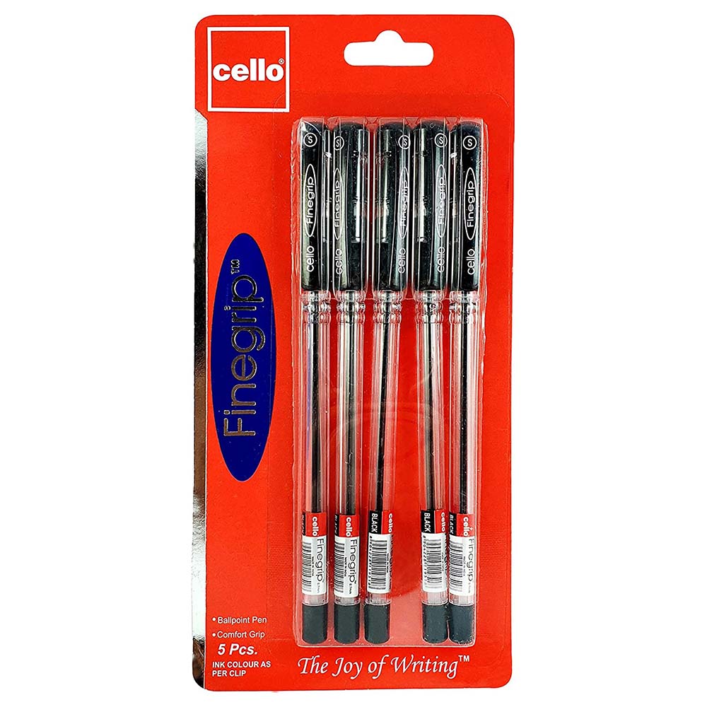 Cello - Finegrip Black Ball Pen 0.7mm Blister - 5pcs | Jomla.ae