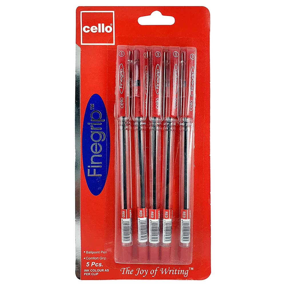 Cello - Finegrip Red Ball Pen 0.7mm Blister - 5pcs | Jomla.ae