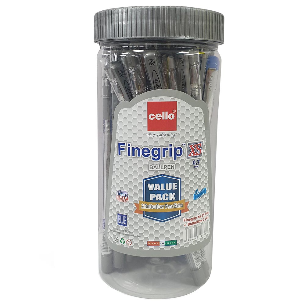 Cello - Finegrip XS Ball Pen 0.7mm Blue Jar of 25+2pcs | Jomla.ae
