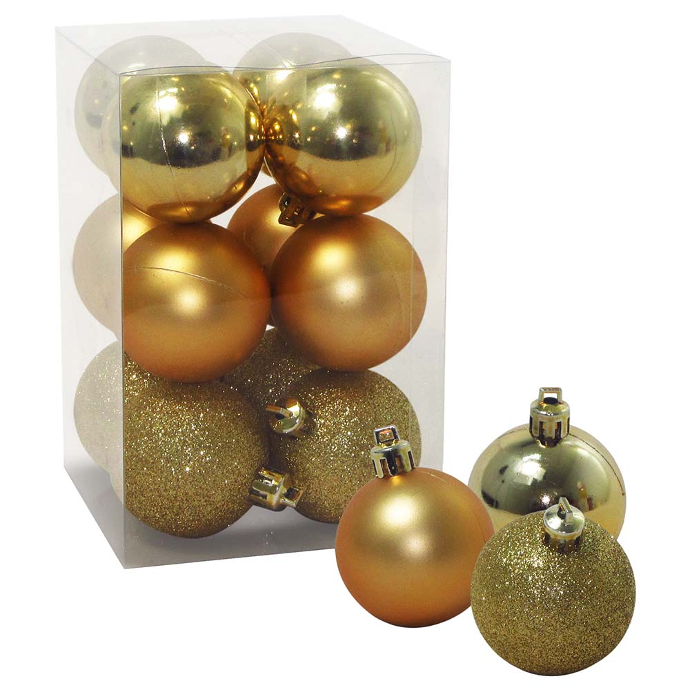 Christmas Magic - 12pcs Shiny & Matte & Glitter Balls 5cm - Gold | Jomla.ae