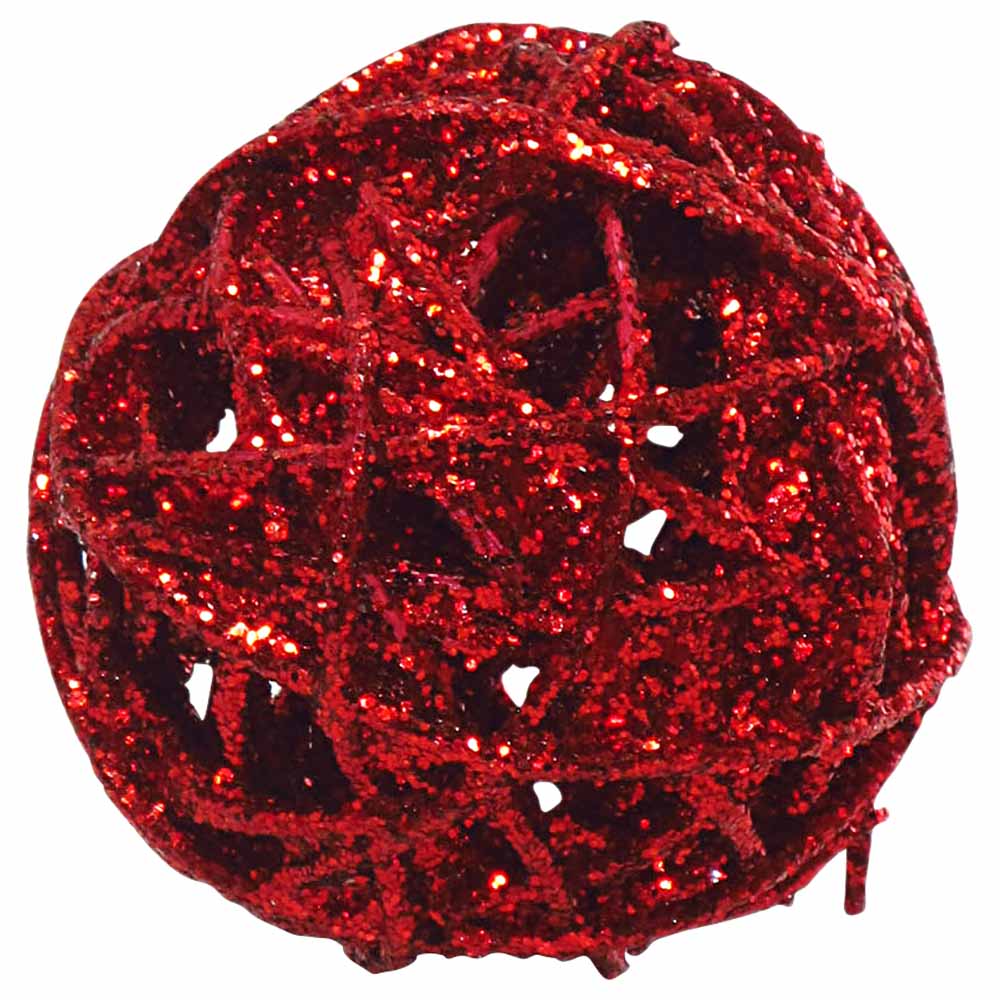 Christmas Magic - Rattan Balls with Glitter 7cm - Pack of 4 - Red ...