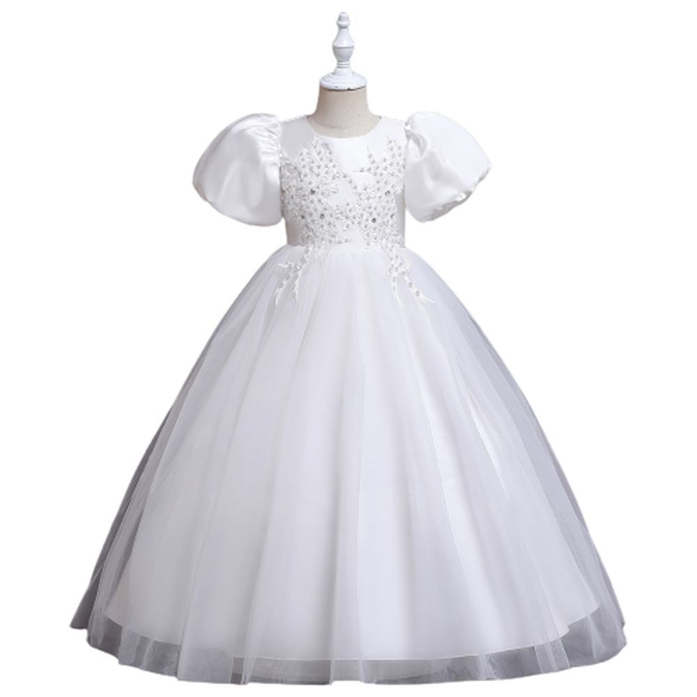Order D' Daniela - Puff Sleeve Long Tulle Pearl Dress - White Now ...