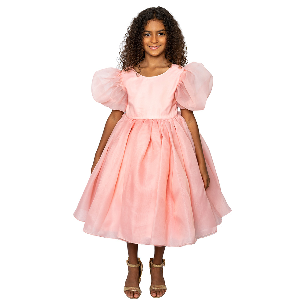 Order D' Daniela - Puff Sleeves Midi Length Dress - Pink Now! | Jomla.ae