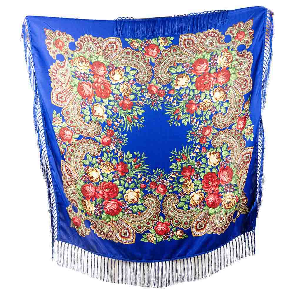 D' Daniela - Traditional Print Shawl - L - Blue W/ Gold | Jomla.ae