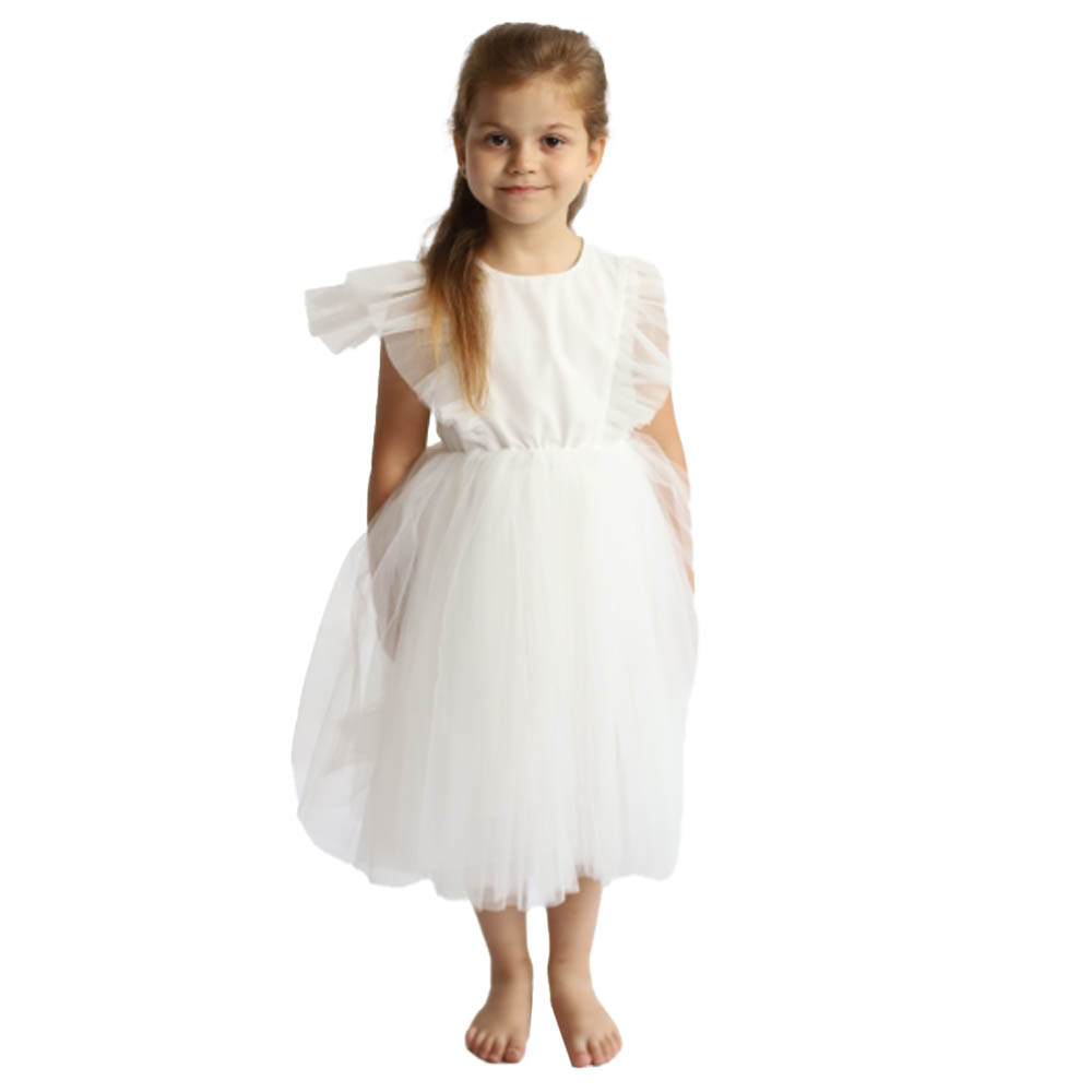 Order Ddaniela - Natalya Net Flared Dress - White Now! | Jomla.ae