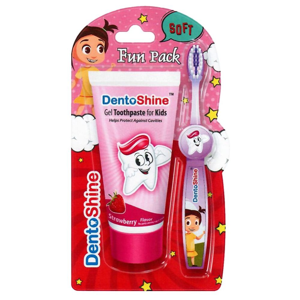 Dentoshine - Kids Fun Toothpaste & Toothbrush Pack - Strawberry | Jomla.ae