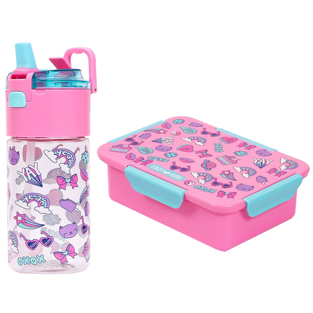 Eazy Kids - Gen Z Lunch Box Set & Tritan Water Bottle 450ml - Pink ...