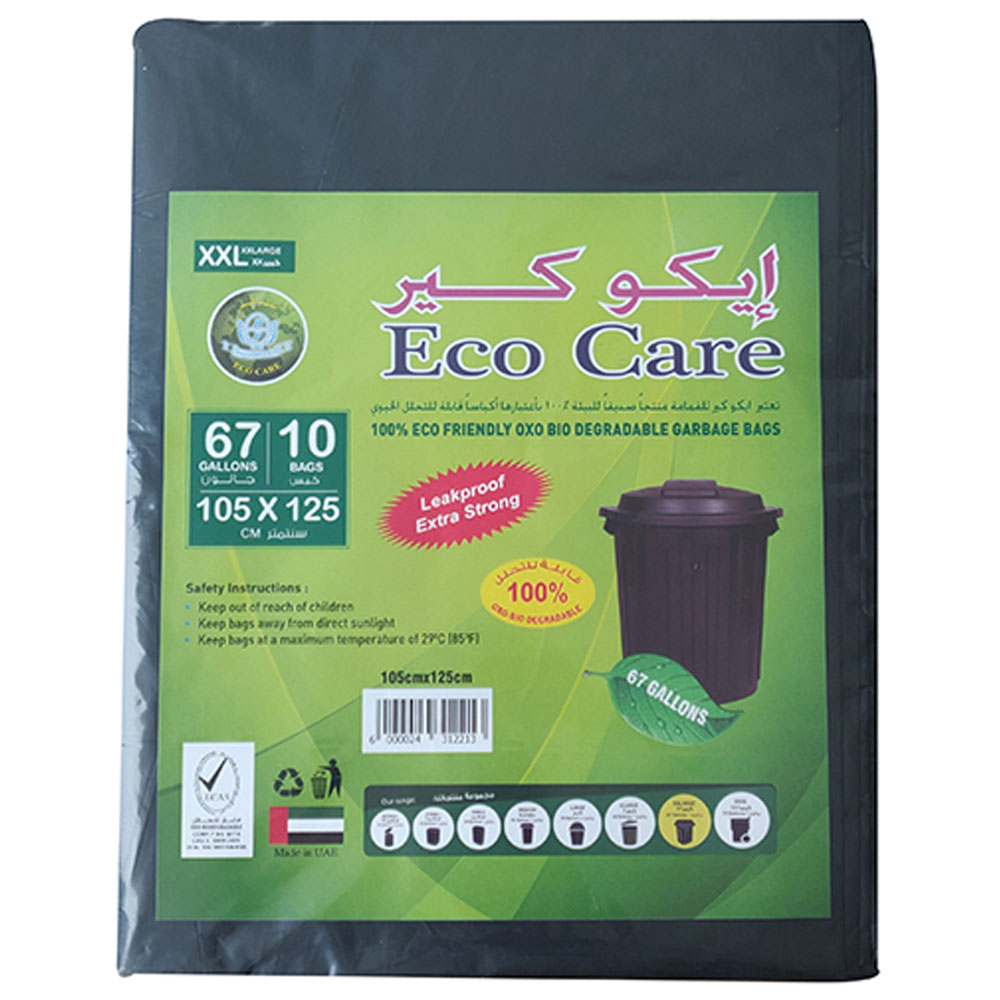 اطلب اكياس زباله سوداء 10 كيس 67 جالون إيكو كير Eco Care - Black Garbage Bag Roll | Jomla.ae