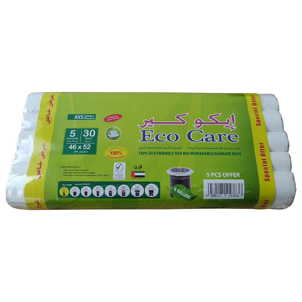 Eco Care - White Garbage Bag Roll - 30 Bags - Pack of 5 | Jomla.ae