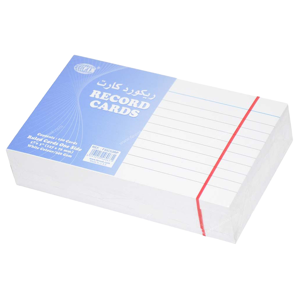 FIS - Index Card White - Ruled & Plain Sides 100Pcs | Jomla.ae