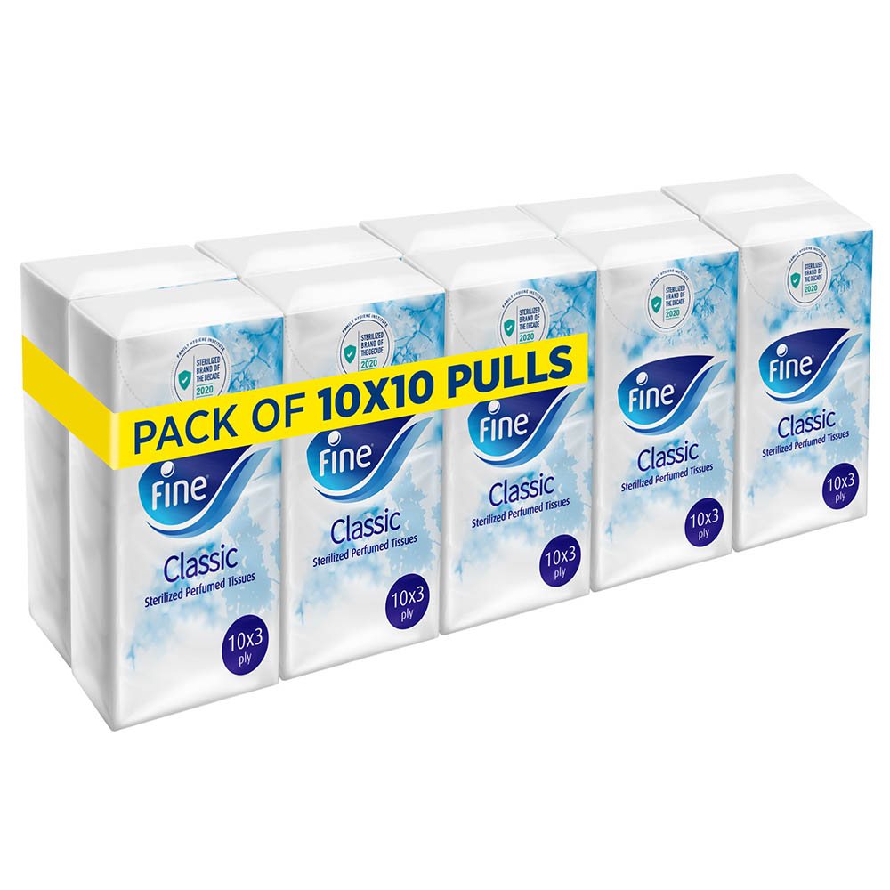 Fine Facial White Tissues Pocket 10X3 Ply - Pack of 10 | Jomla.ae
