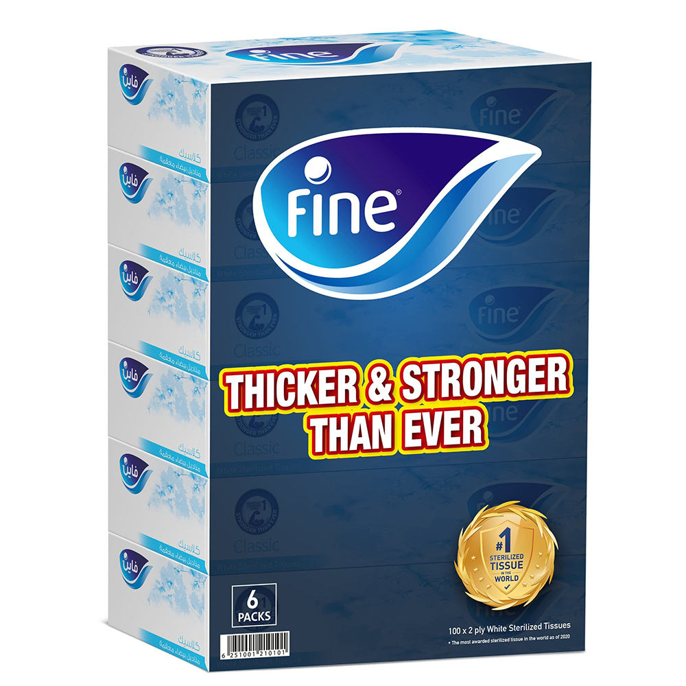 Fine Sterilized Facial Tissues 100X2 Ply Pack of 6 Boxes | Jomla.ae