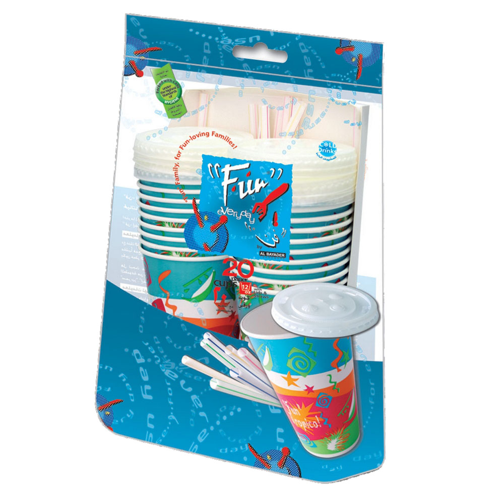 Order Fun - Everyday Disposable Paper Cups 12Oz With Straw And Lid Pack ...