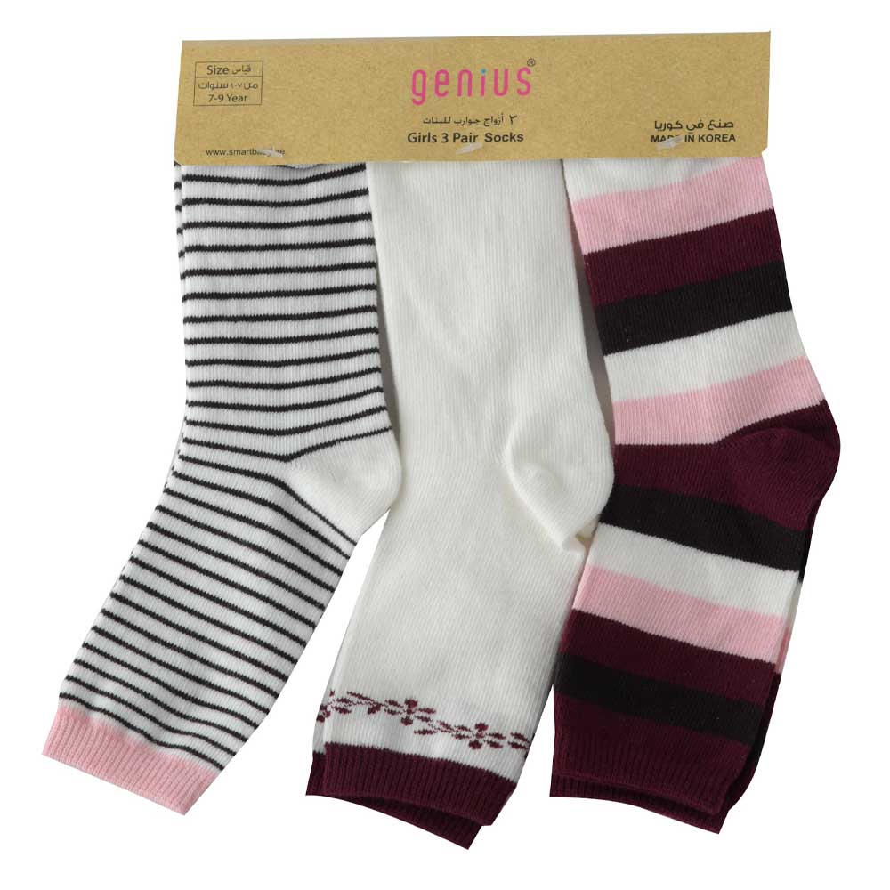 Genius - 3pc-Set - Girls Striped Socks | Jomla.ae