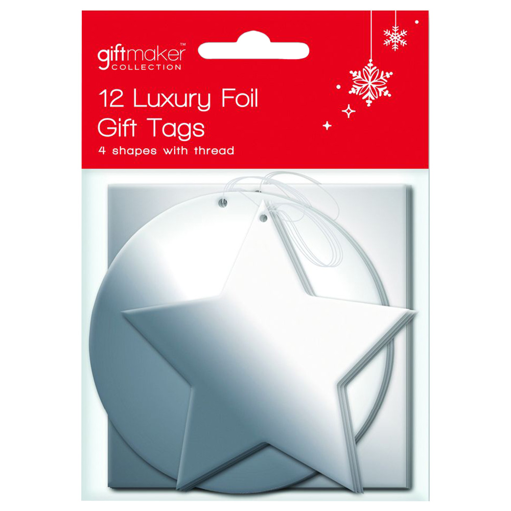 Giftmaker - 12 Die Cut Foil Gift Tags in 4 Shapes - Silver | Jomla.ae