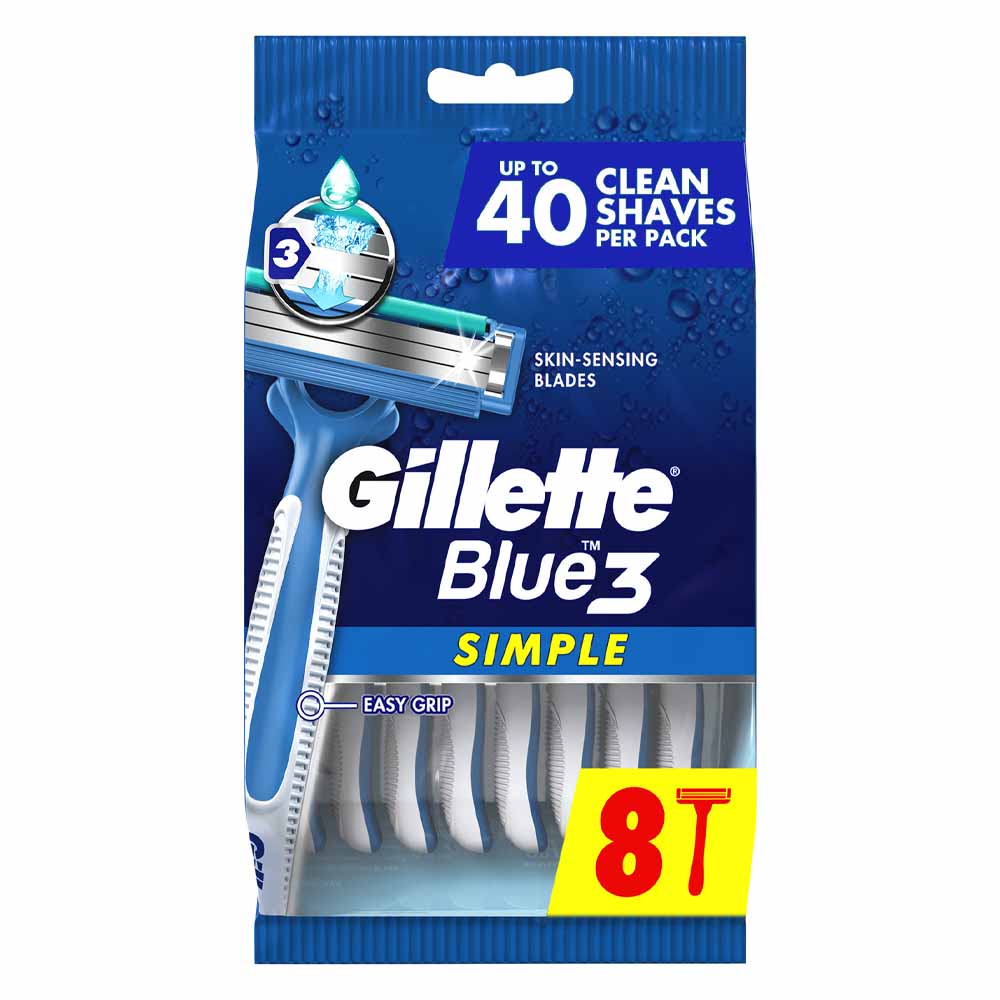 Order Gillette - Blue Simple3 Disposable Razors - 8pcs Now! | Jomla.ae
