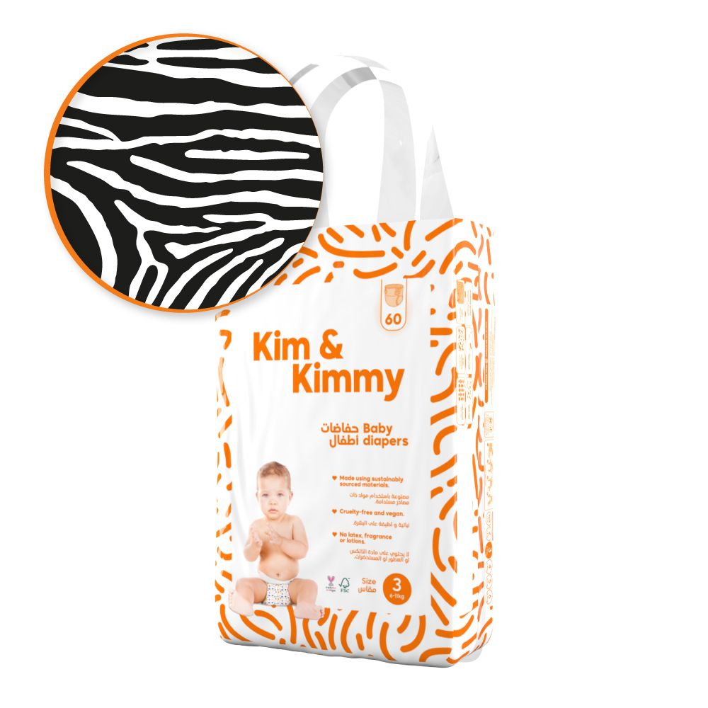 Order Kim & Kimmy - Zebra Diapers 6-11kg Size 3 - 60pcs Now! | Jomla.ae