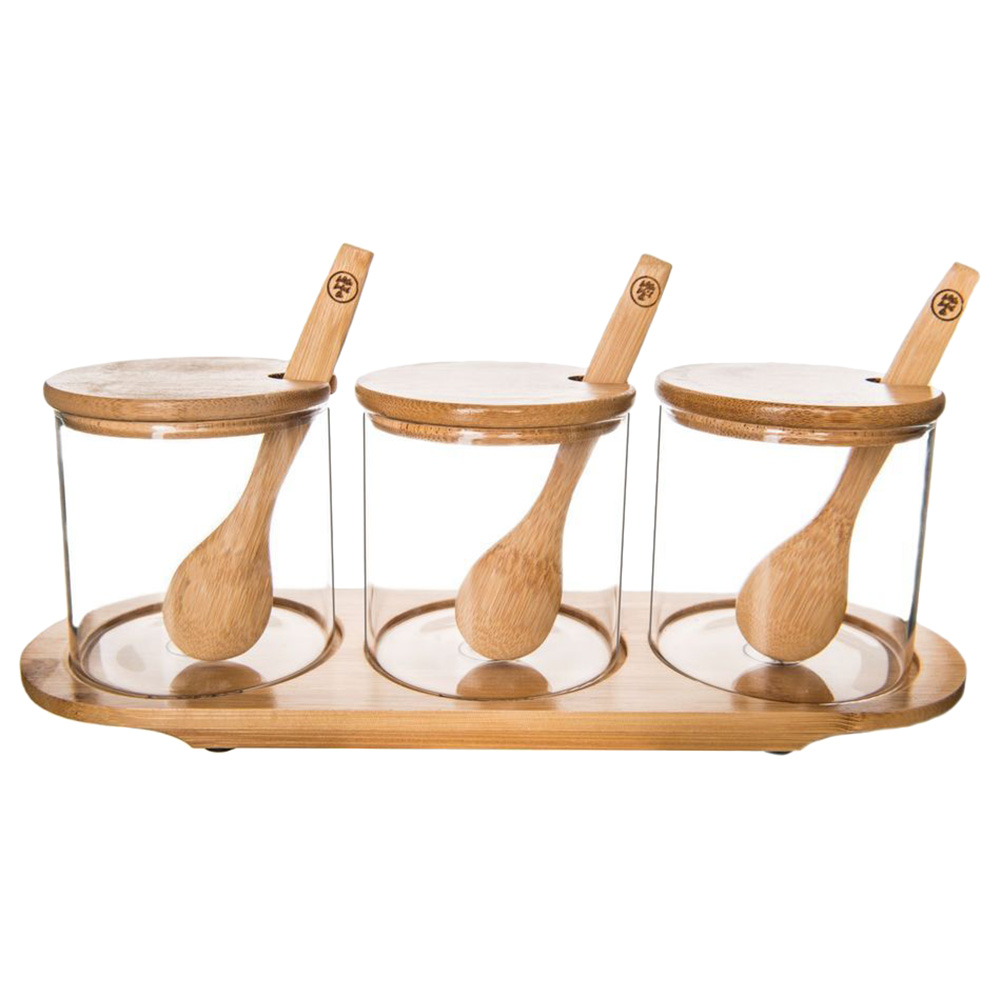Order Little Storage - Bamboo/Glass Trio With Tray And Spoon Now! | Jomla.ae