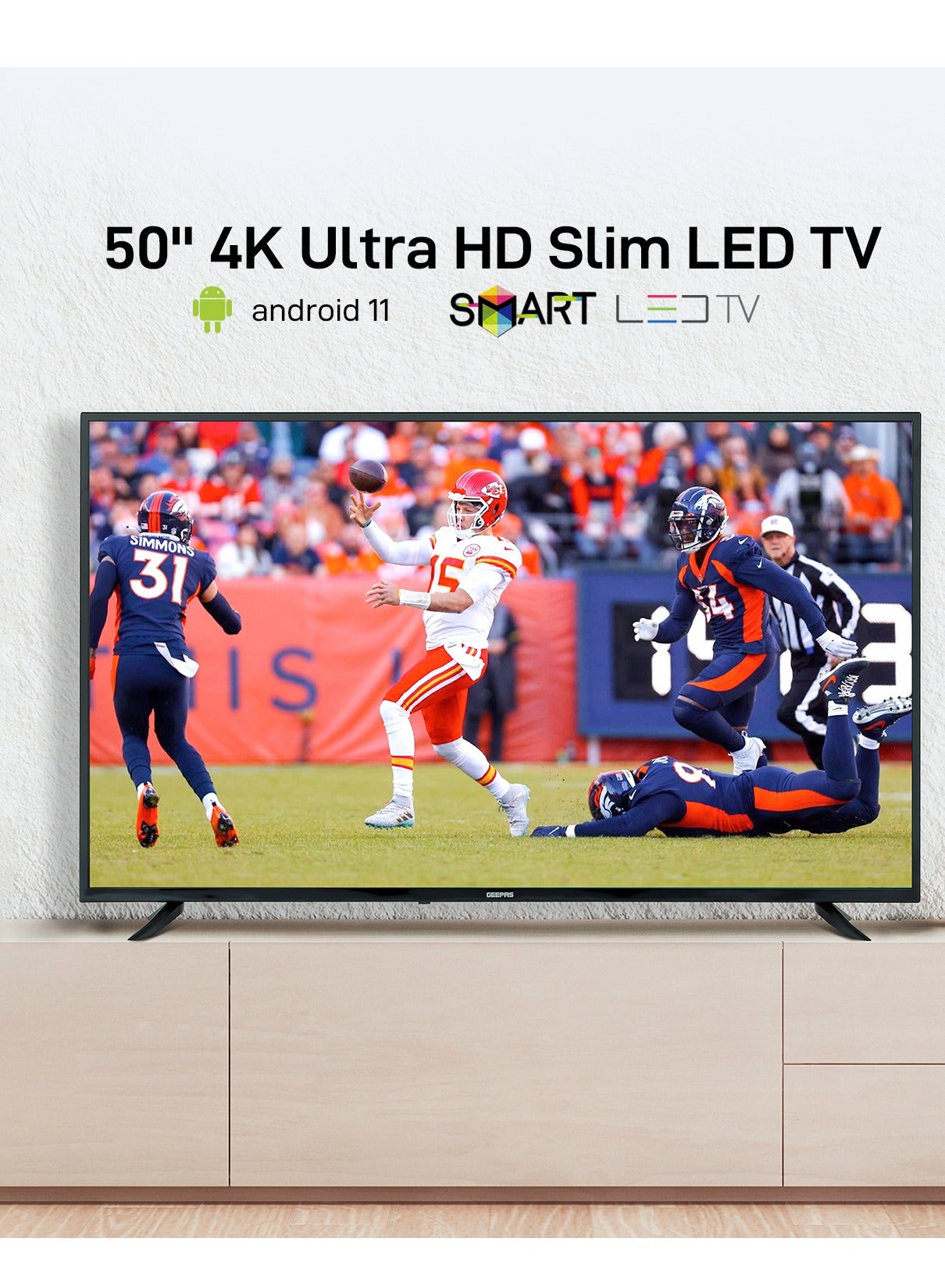 Geepas 50 Inch 4k Ultra Hd Slim Led Smart Tv With Remote Control Hdmi ...